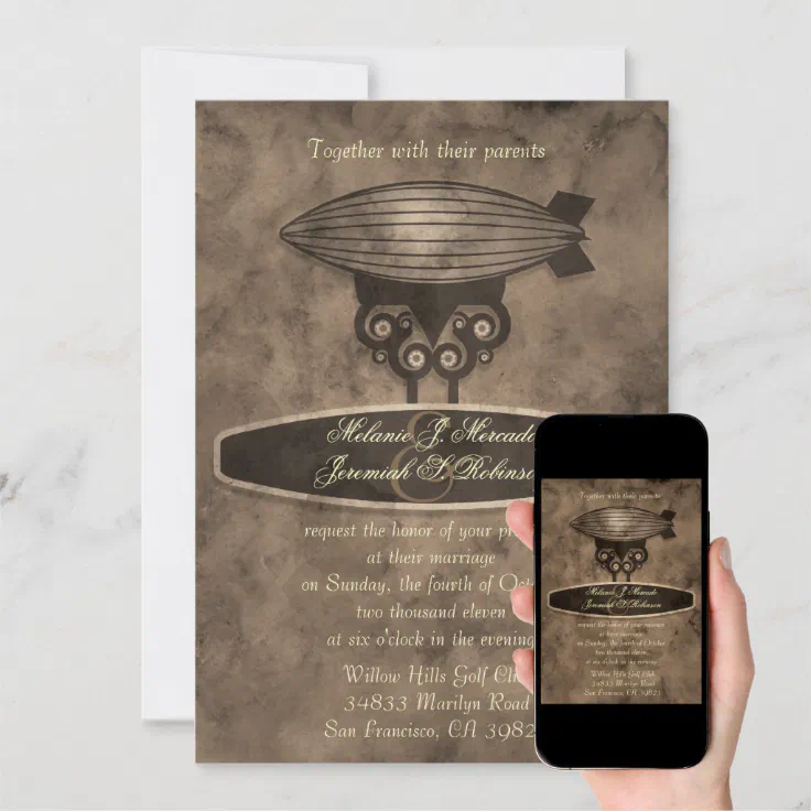 Zeppelin Steampunk Wedding Invitation | Zazzle
