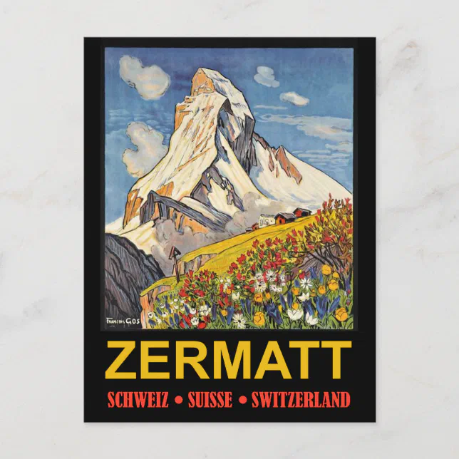 Zermatt, mountain peak, Switzerland vintage travel Postcard | Zazzle