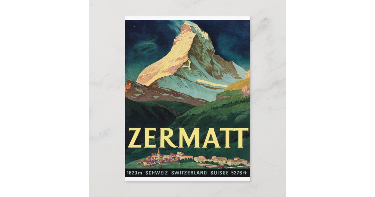 Zermatt, mountain peak,Switzerland, vintage,travel Postcard | Zazzle