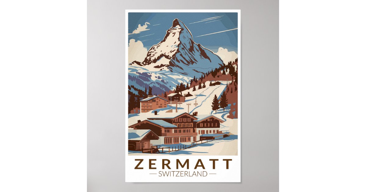 Zermatt Switzerland Illustration Travel Art Retro Poster | Zazzle