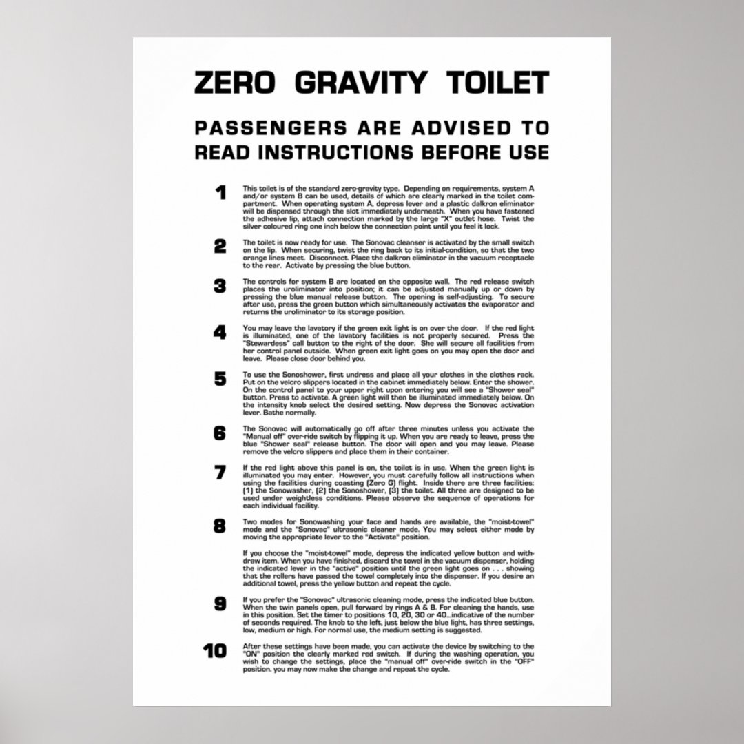 Zero Gravity Bathroom Full black text Poster | Zazzle