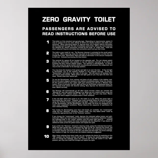 Zero Gravity Bathroom Full white text Poster | Zazzle