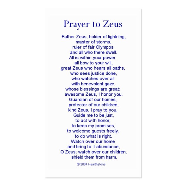 Zeus Prayer Card Business Cards