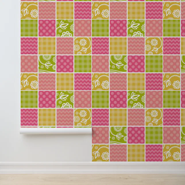 Zigzag, Chevron, Polka Dots, Gingham, Patchwork Wallpaper | Zazzle