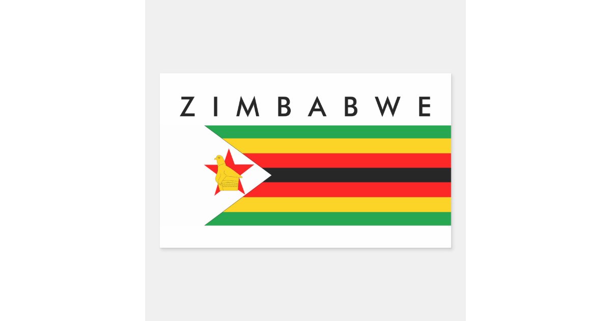 zimbabwe country flag nation symbol text name rectangular sticker | Zazzle