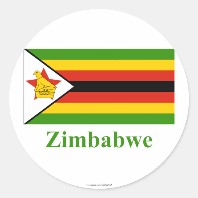 Zimbabwe Flag with Name Classic Round Sticker | Zazzle