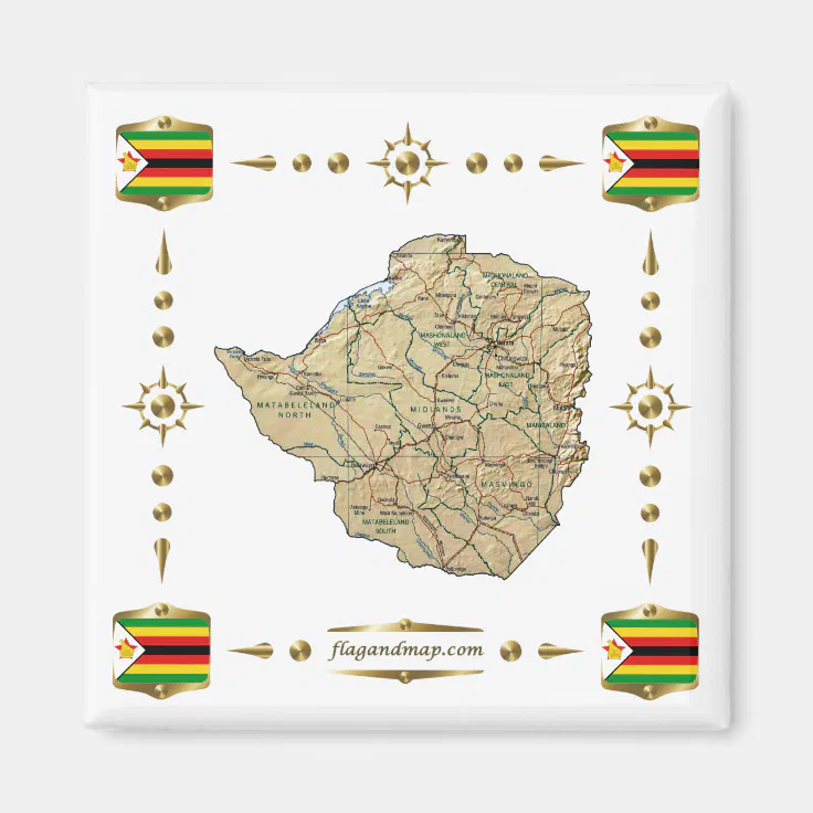Zimbabwe Map + Flags Magnet | Zazzle