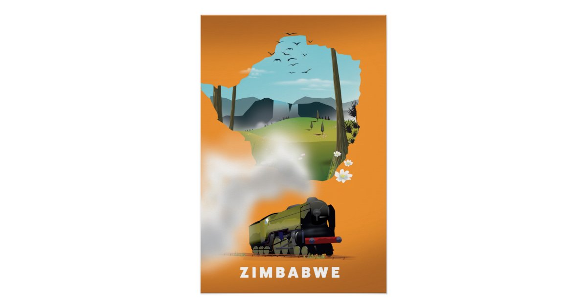 Zimbabwe Map illustrated travel poster | Zazzle