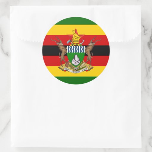 Zimbabwean Flag & Coat of Arms, Flag of Zimbabwe Classic Round Sticker ...