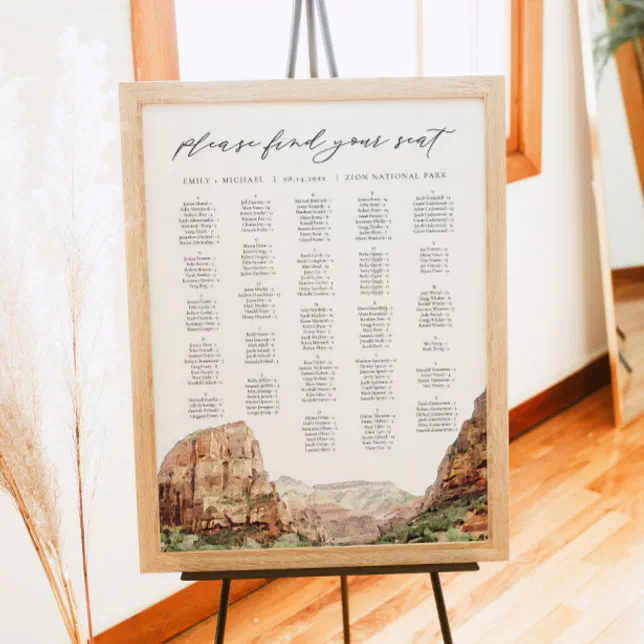ZION National Park Alphabetical Seating Chart | Zazzle