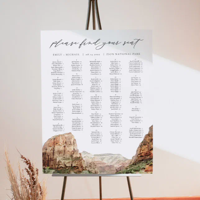 ZION National Park Alphabetical Seating Chart Foam Board | Zazzle