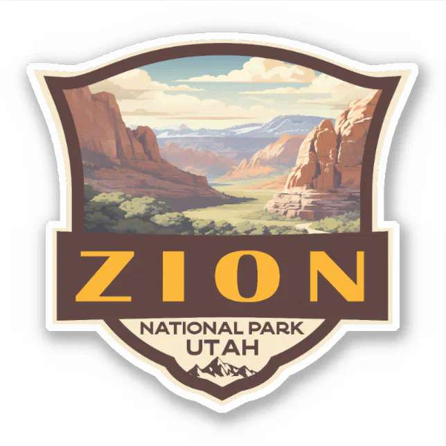 Zion National Park Illustration Retro Badge Sticker | Zazzle