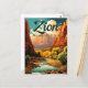Zion National Park Illustration Retro Postcard | Zazzle