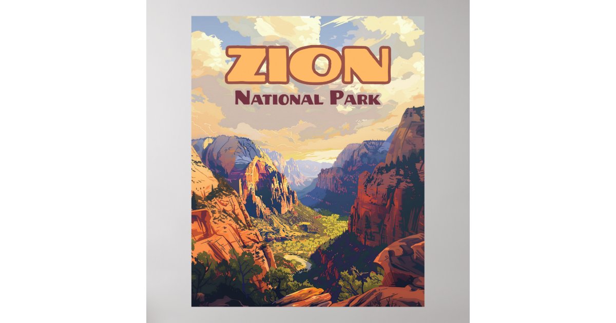 Zion National Park Utah Moab Canyon Retro Poster | Zazzle