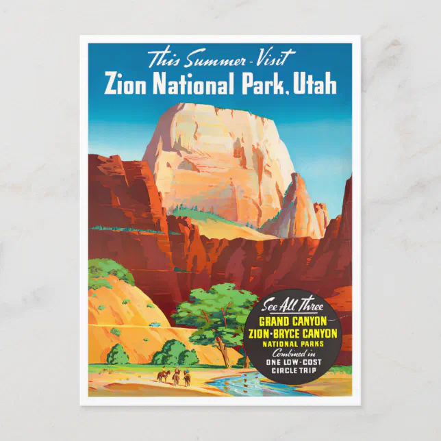 Zion National Park vintage travel postcard | Zazzle