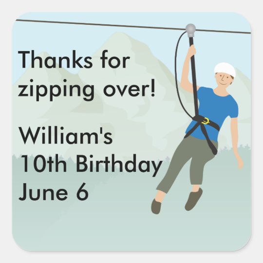 Zip Line Lining Birthday Favor Square Sticker | Zazzle.com