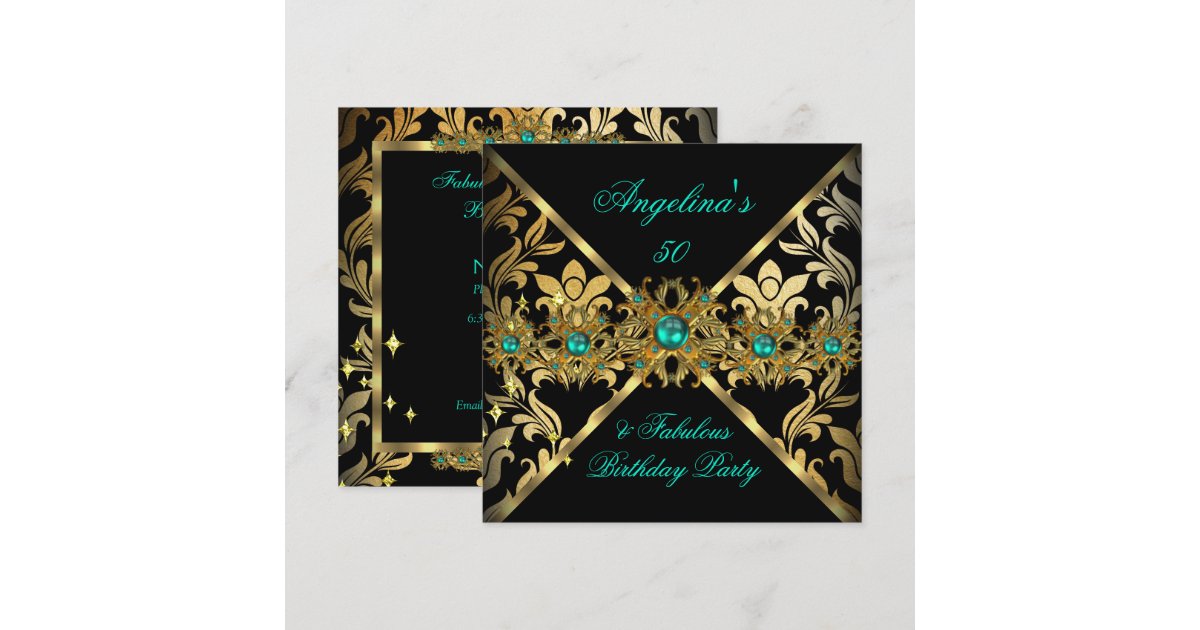 ZIZZAGO DESIGN Fabulous Jade Gold Damask Party 2 Invitation | Zazzle