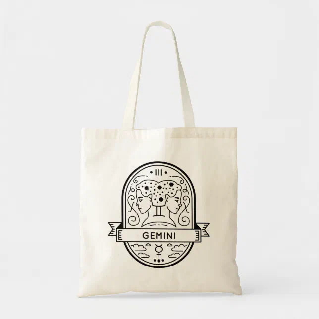 ZODIAC BADGE SYMBOL GEMINI STROKE TOTE BAG | Zazzle