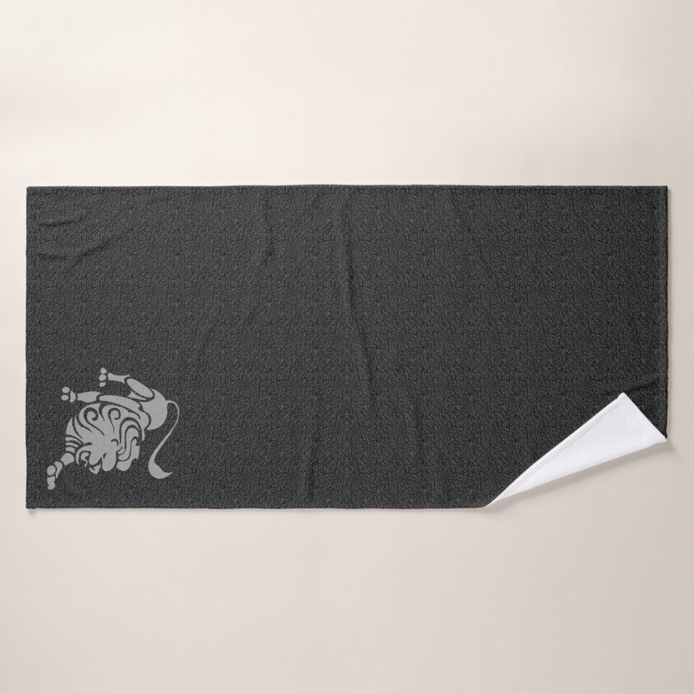 Zodiac Black and Gray Lion Star Sign Leo Bath Towel Set