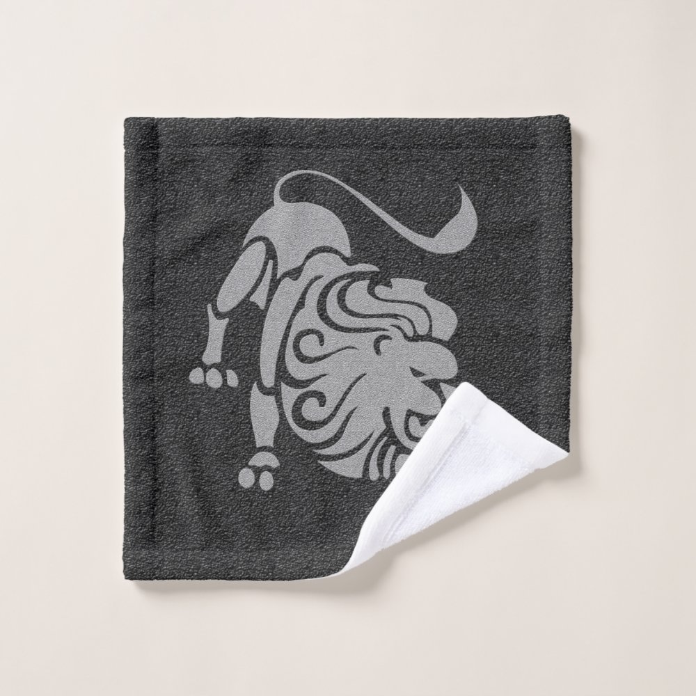 Zodiac Black and Gray Lion Star Sign Leo Bath Towel Set