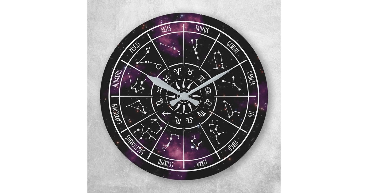 Zodiac Calendar | Astrology Star Sign Symbols Large Clock | Zazzle