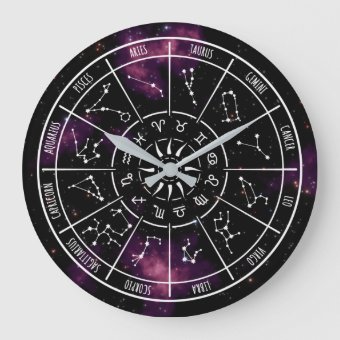 Zodiac Calendar | Astrology Star Sign Symbols Large Clock | Zazzle