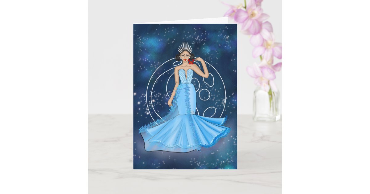 Zodiac Cancer Goddess with Moon Birthday Card | Zazzle