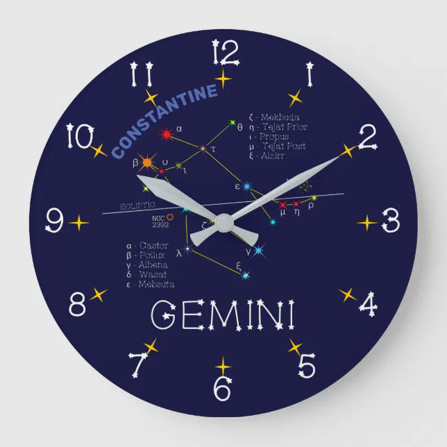 Zodiac Constellation Gemini Large Clock | Zazzle