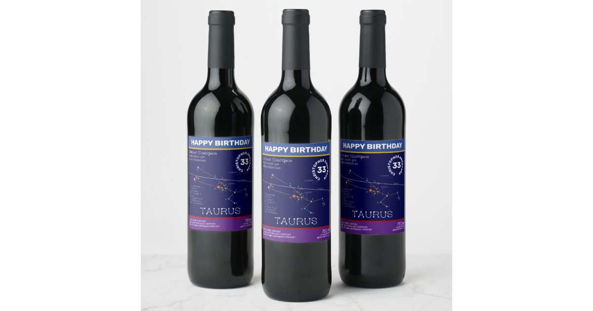 Zodiac Constellation Taurus Wine Label | Zazzle
