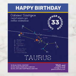Zodiac Constellation Taurus Wine Label | Zazzle