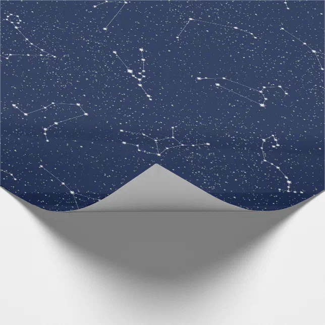Zodiac Constellations with a Dark Blue Starry Sky Wrapping Paper | Zazzle