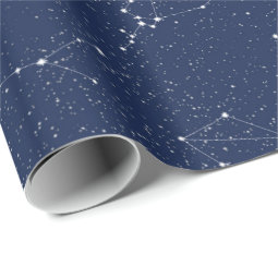 Zodiac Constellations with a Dark Blue Starry Sky Wrapping Paper | Zazzle