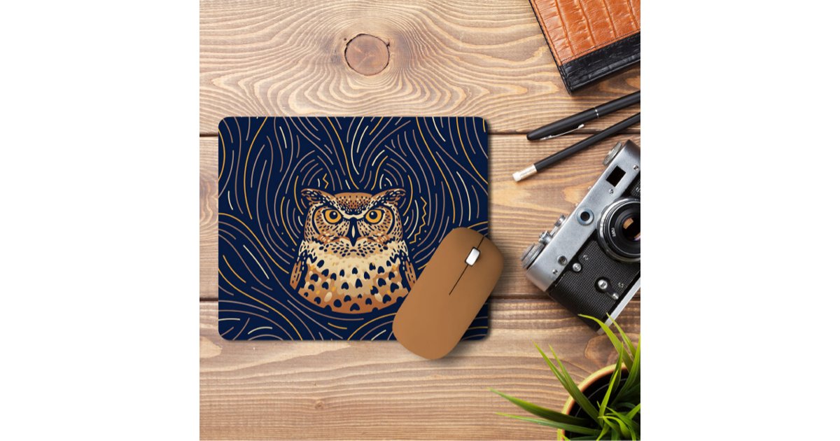 Zodiac Owl Portrait | Hand-drawn Owl Mousepad | Zazzle