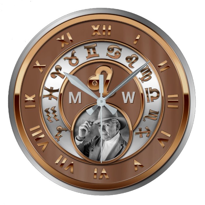 Zodiac Photo Bronze Silver Birth Monogram Leo Lion Large Clock | Zazzle.com