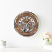 Zodiac Photo Bronze Silver Birth Monogram Leo Lion Large Clock | Zazzle