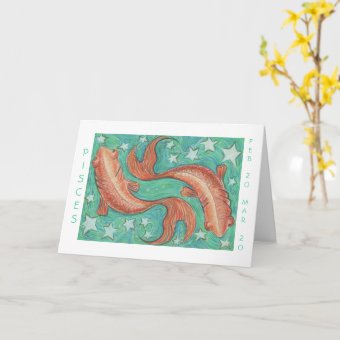 Zodiac Pisces 'Happy Birthday' white border Card | Zazzle