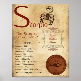 ZODIAC SCORPIO Birth Sign POSTER | Zazzle