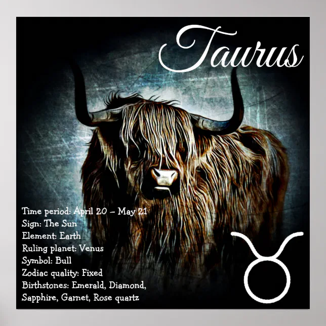 Zodiac Sign Bull Symbol Taurus Astrology Poster | Zazzle