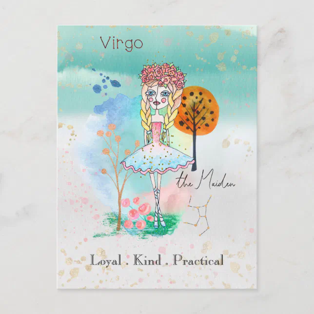 Zodiac Sign Virgo Maiden Whimsical Girl Postcard | Zazzle