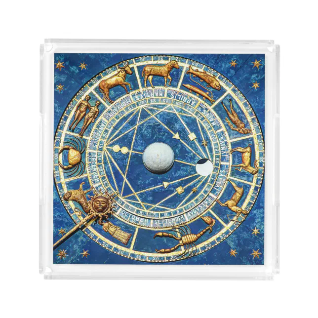 Zodiac Signs Celestial Wheel Astrology Blue Lunar Acrylic Tray | Zazzle