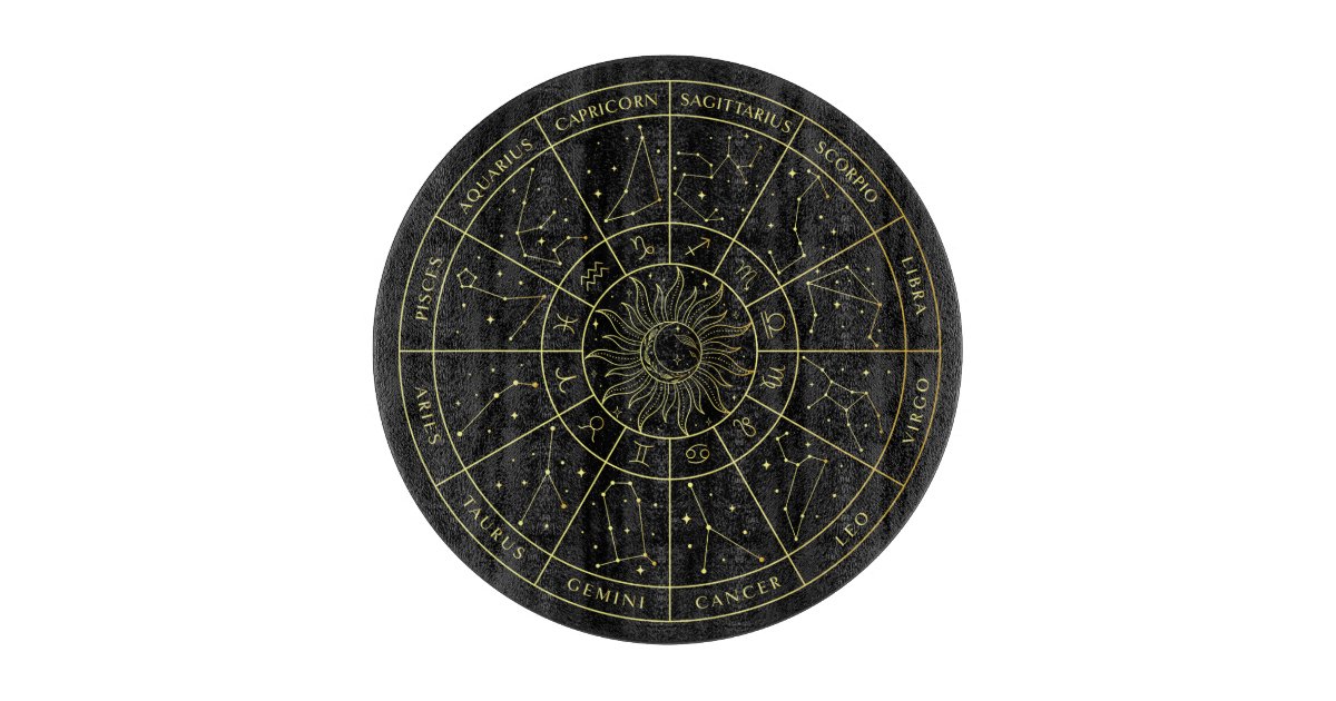 Zodiac star sign horoscope constellations map gold cutting board | Zazzle