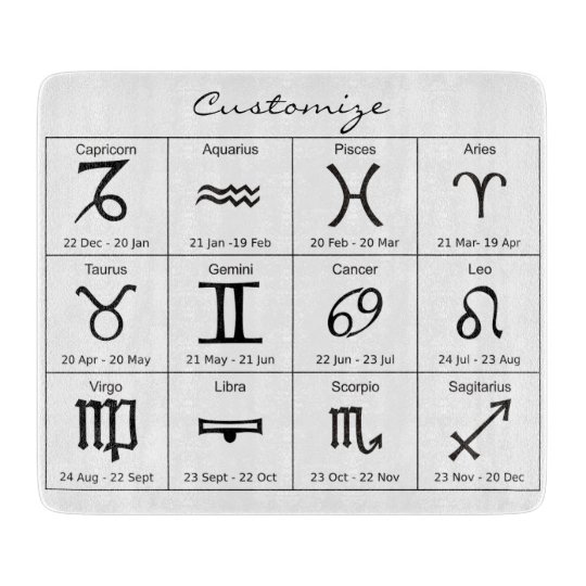 Zodiac Sun Sign Astrology Calendar Thunder_Cove Cutting Board | Zazzle.com