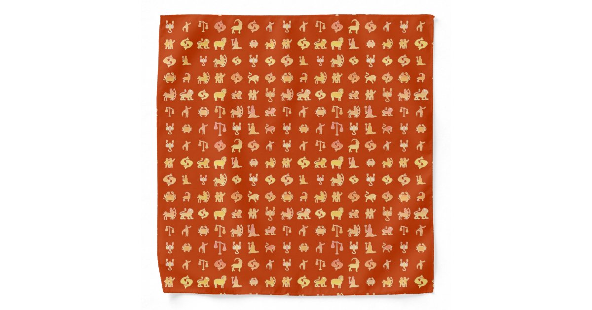 Zodiac symbols, rust red background bandana | Zazzle