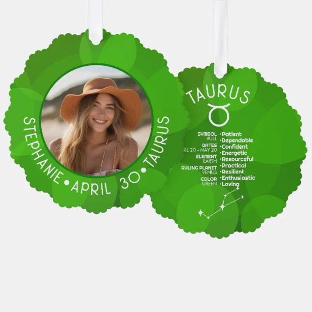 Zodiac Taurus Custom Birthday Photo Astrology Ornament Card | Zazzle