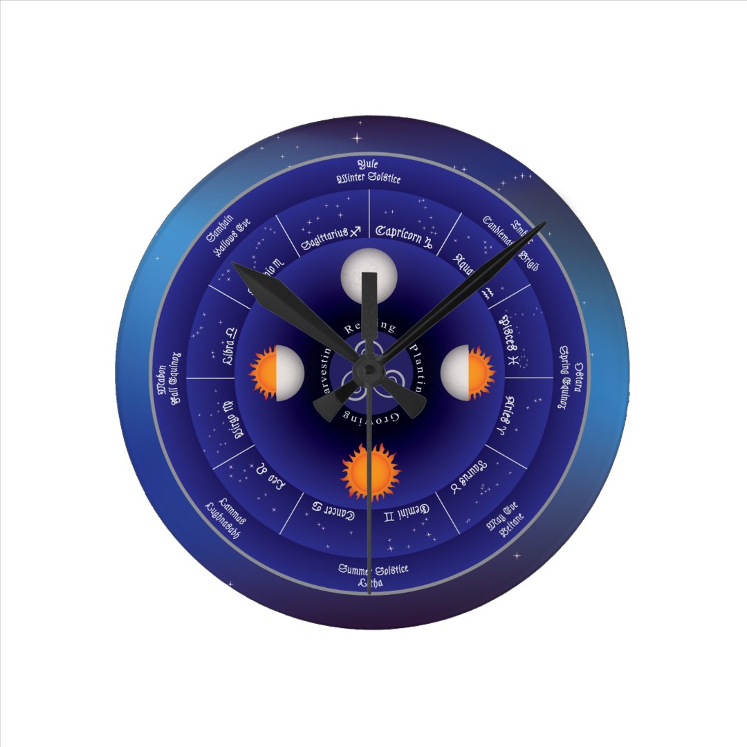 Zodiac Wheel of the Year Round Clock | Zazzle
