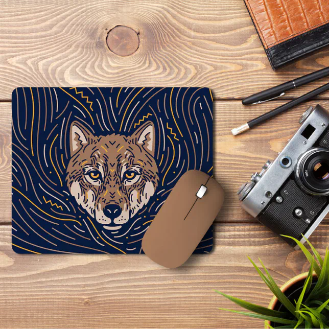 Zodiac Wolf Portrait | Hand-drawn Wolf Mousepad | Zazzle