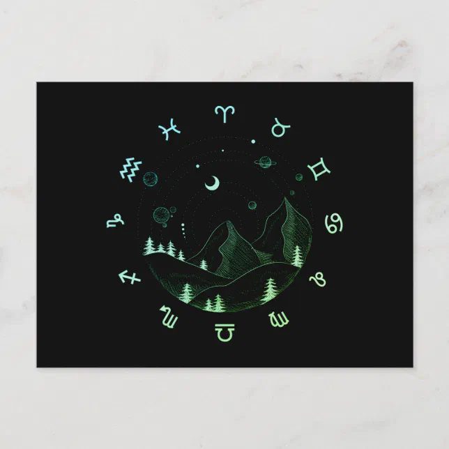 Zodiace Wheel Mountain Landscape Postcard | Zazzle