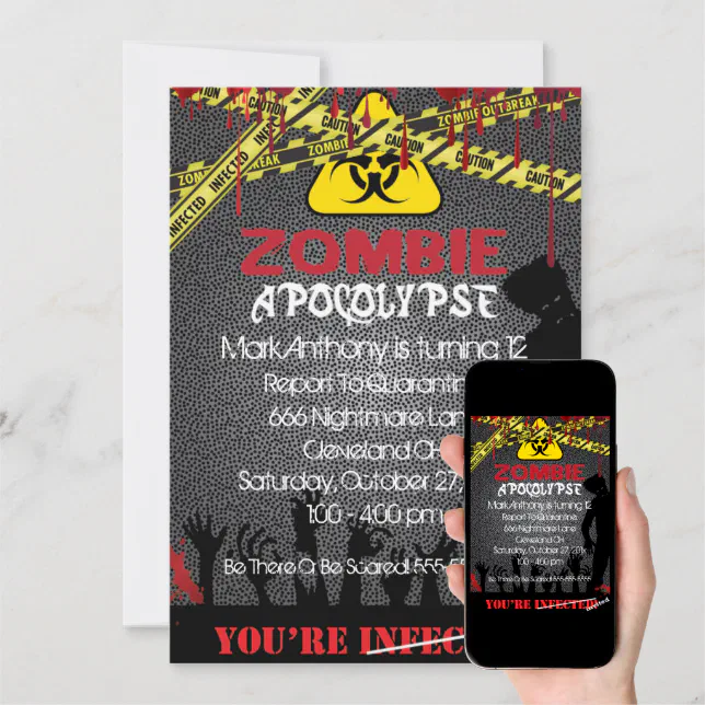 Zombie Apocalypse Halloween Birthday Invitation | Zazzle