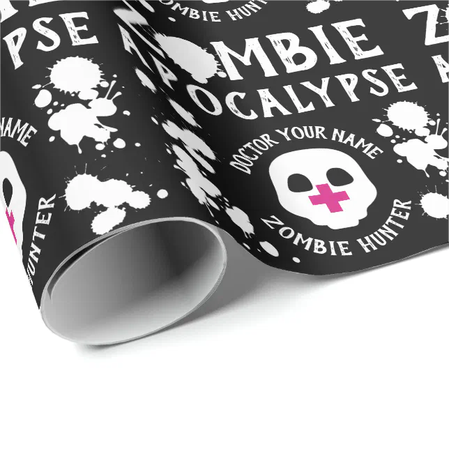 Zombie Apocalypse Personalised Black and White Wrapping Paper | Zazzle