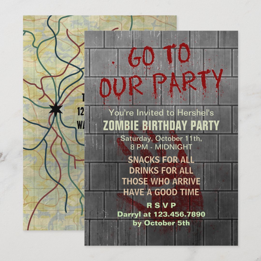 Zombie Birthday Party Undead Apocalypse Blood Text Invitation | Zazzle